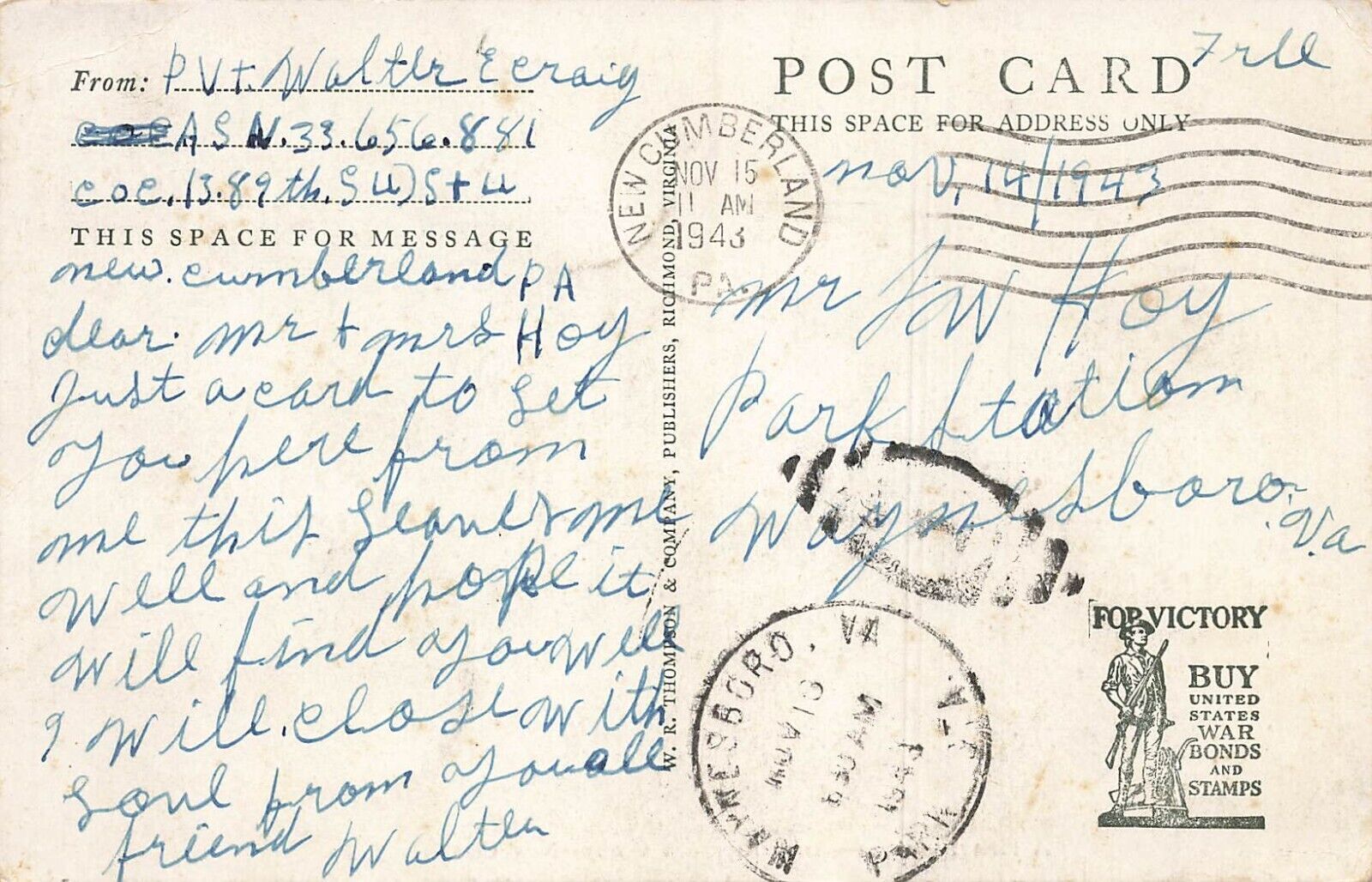 New Cumberland~First Formation-Army Reception~1943 Military Free Post ...