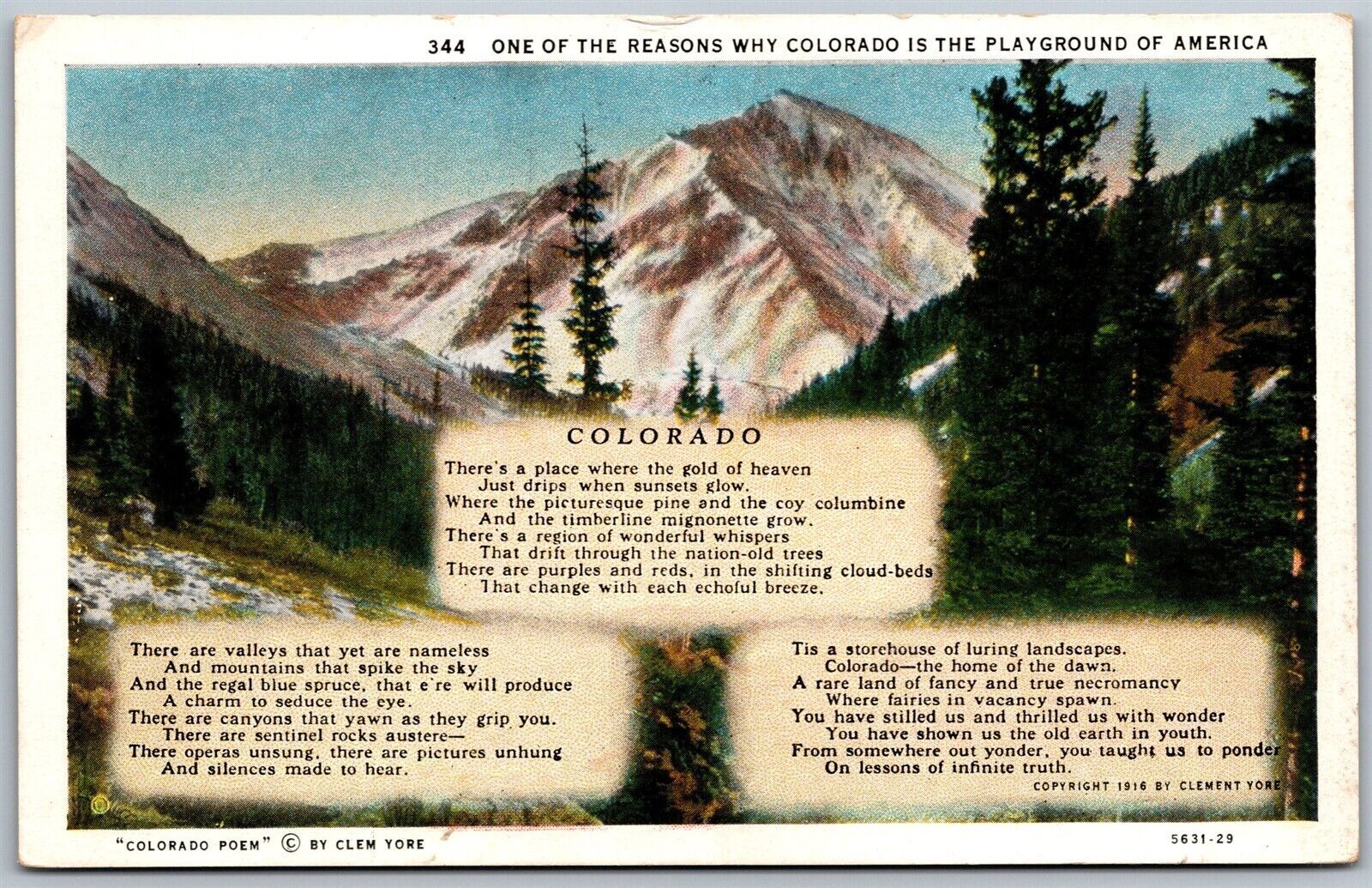 Vtg CO Colorado Poem by Clem Yore Mounatin View 1920s White Border ...