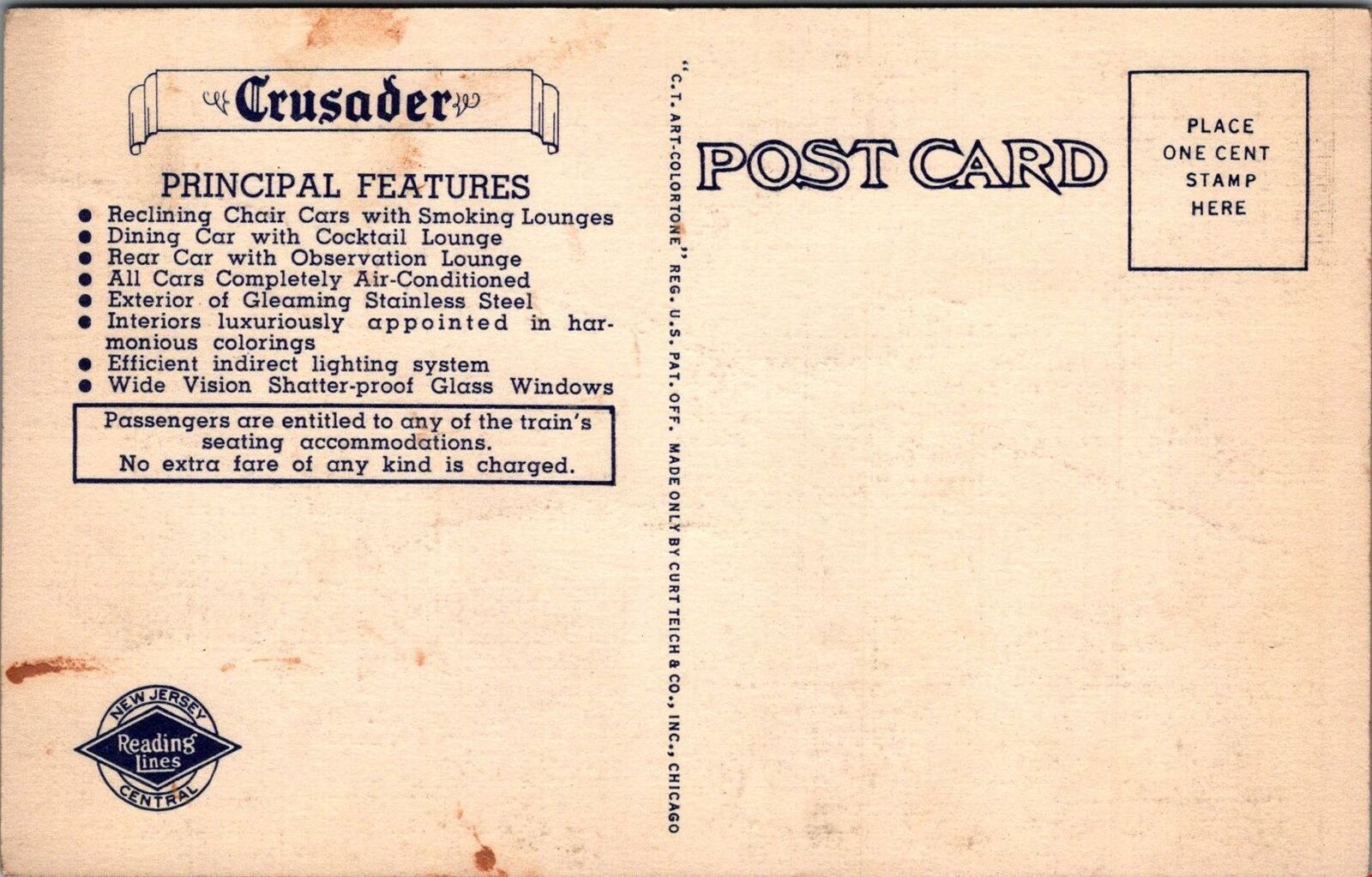 Postcard Railroad Train Crusader Between Philadelphia and NY Reading ...