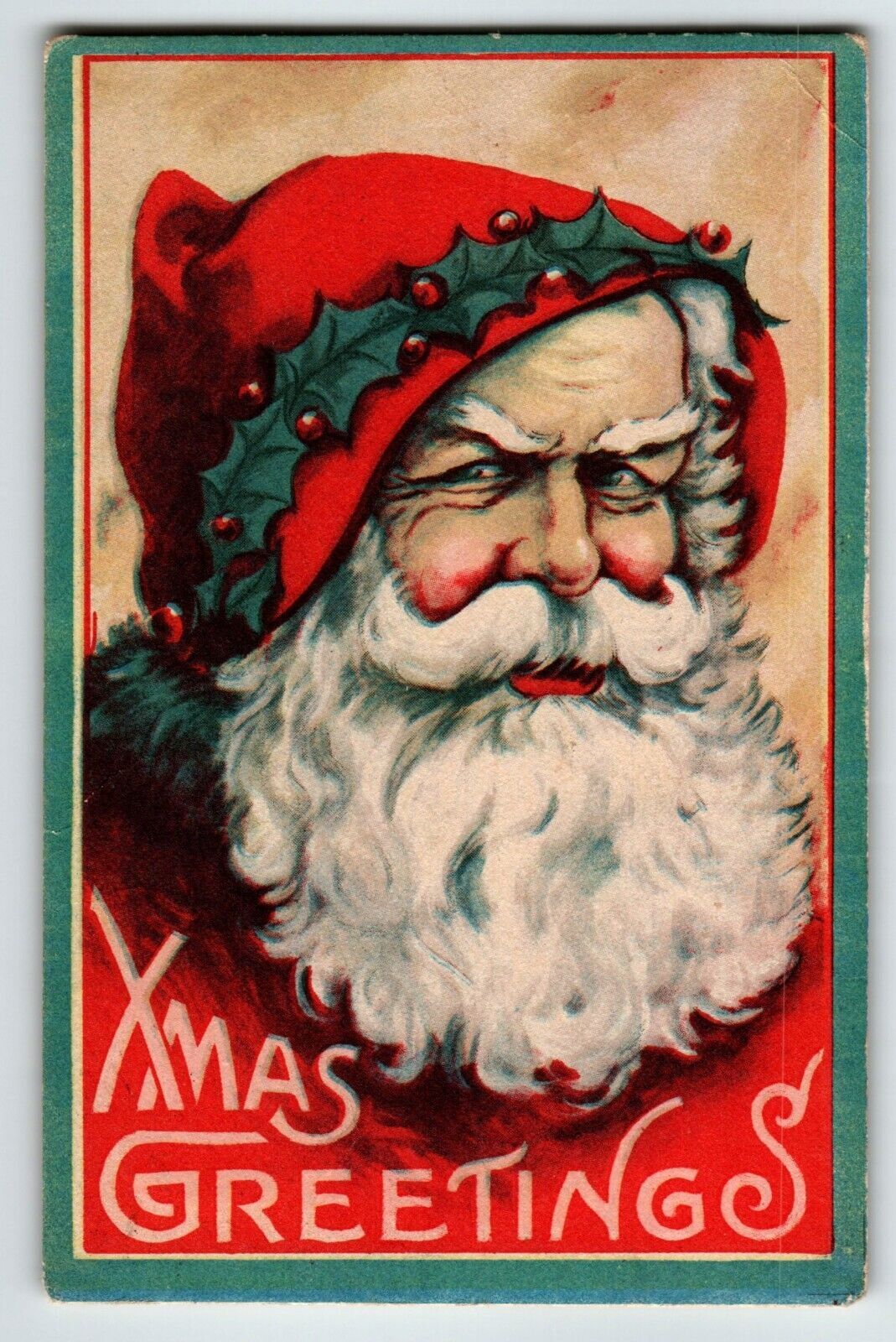Santa Claus Christmas Postcard Saint Nick Bergman 1916 Close Face Xmas ...