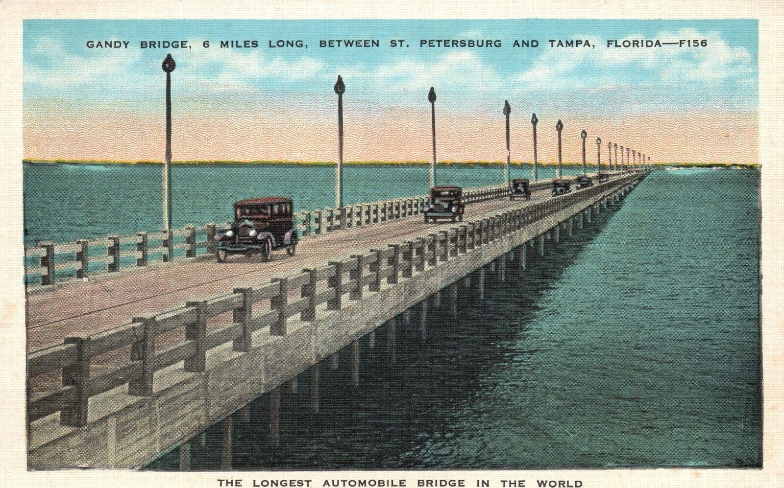 Vintage Postcard Gandy Bridge Longest Automobile St. Petersburg & Tampa ...