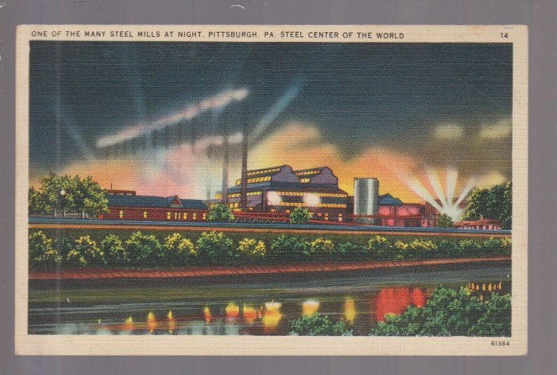 Pittsburgh PENNSYLVANIA c1940s STEEL MILL AT NIGHT Factory Plant PA ...