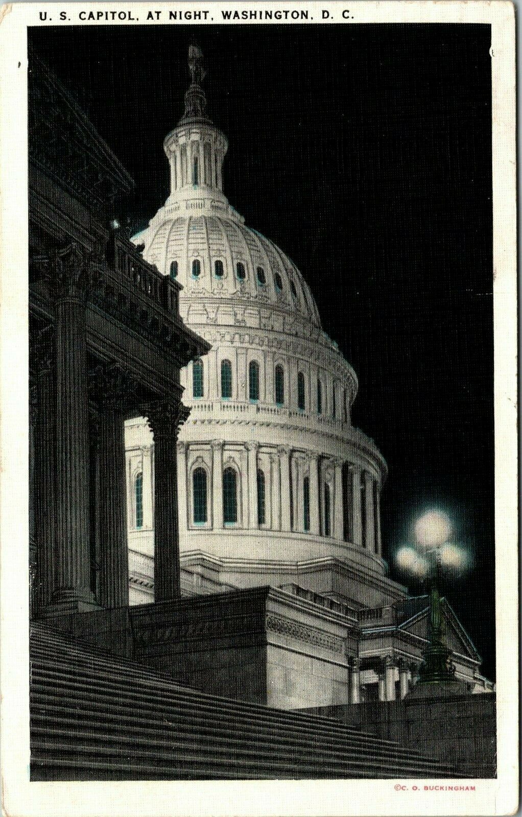 Vintage 1935 US Capitol at Night Washington DC Postcard | United States ...