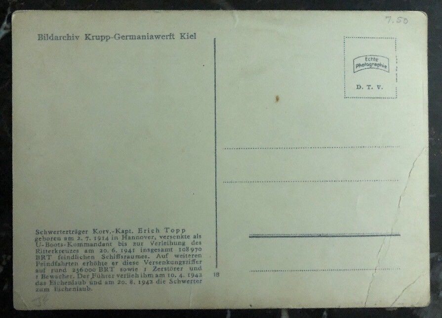 Mint Germany RPPC Postcard Erich Topp U Boat Commander Kriegsmarine ...