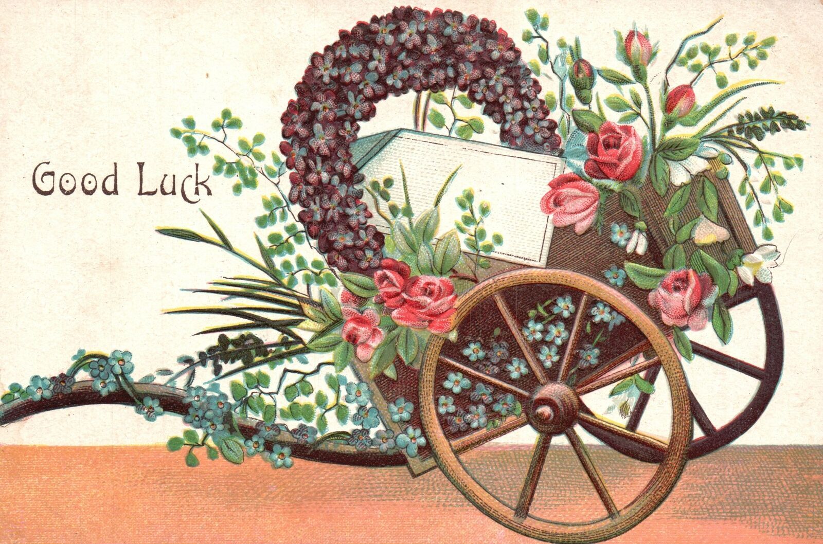 Vintage Postcard Good Luck Forget Me Nots Magnet Flowers In Push Cart ...
