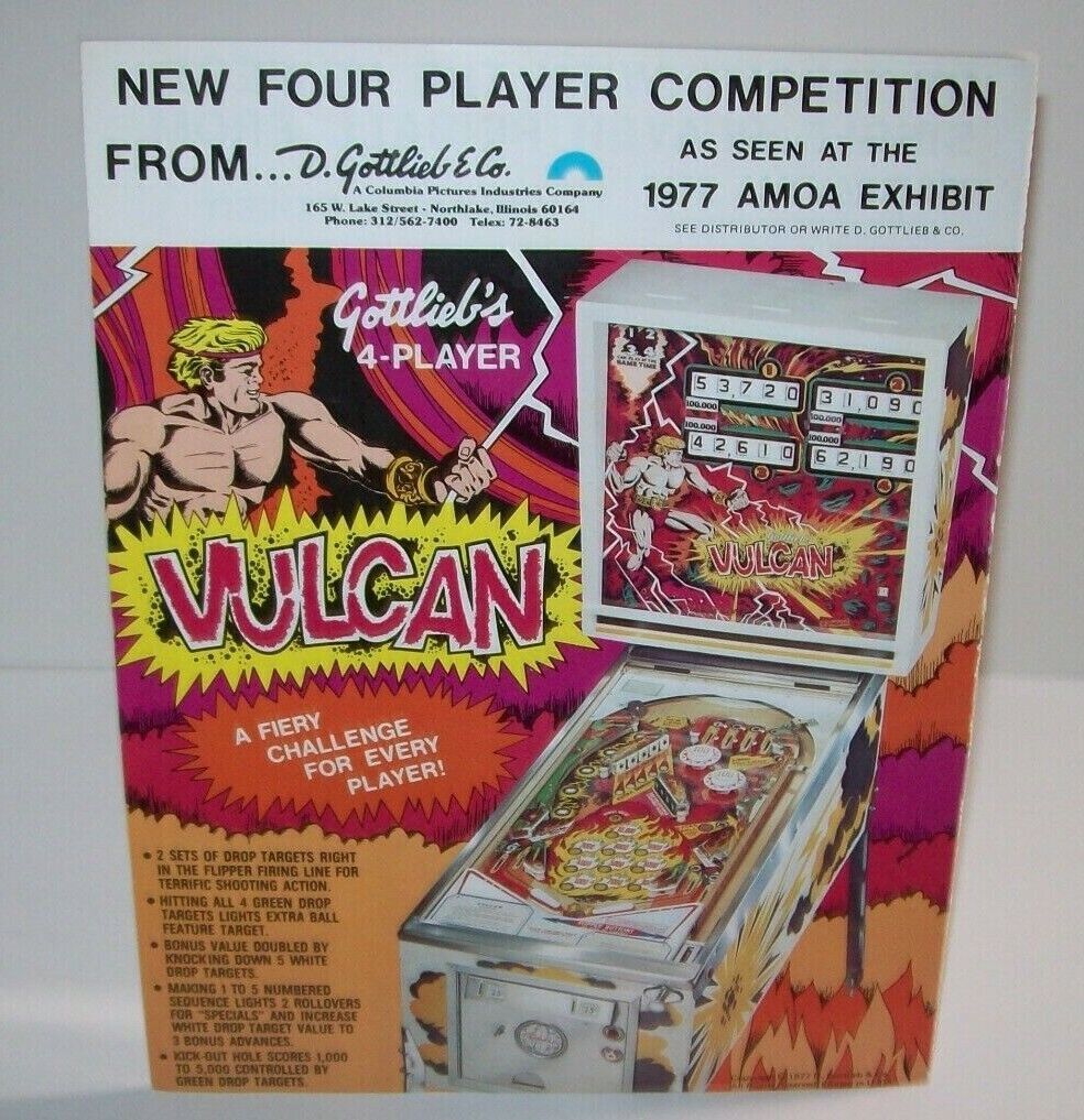 Golden Arrow + Vulcan Pinball FLYER Trade Ad Doubled Sided Art Sheet ...