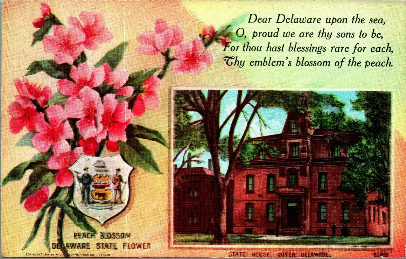 Delaware State Card State House Peach Blossom Flower Poem UNP 1910s ...
