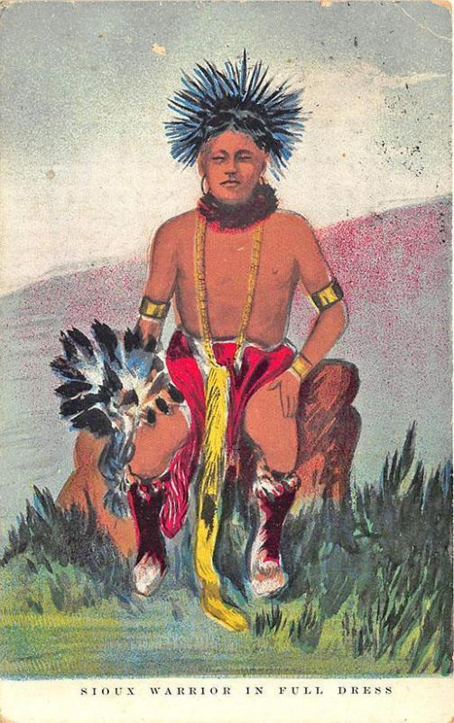 Native Americans Sioux Warrior in Full Dress Indian Postcard | Topics ...