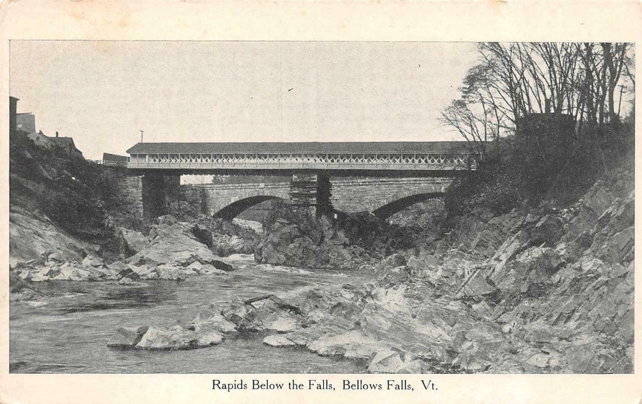 BELLOWS FALLS, VT Vermont RAPIDS Below FALLS Covered Bridge c1910's ...