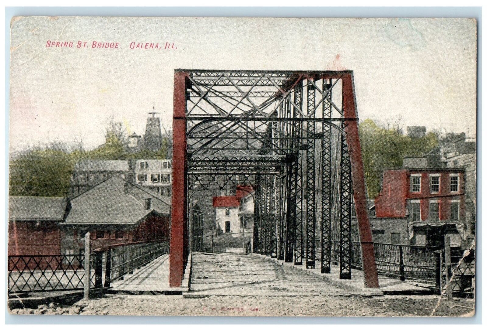 1907 Spring Street Bridge Scene Galena Illinois IL Posted Residences ...
