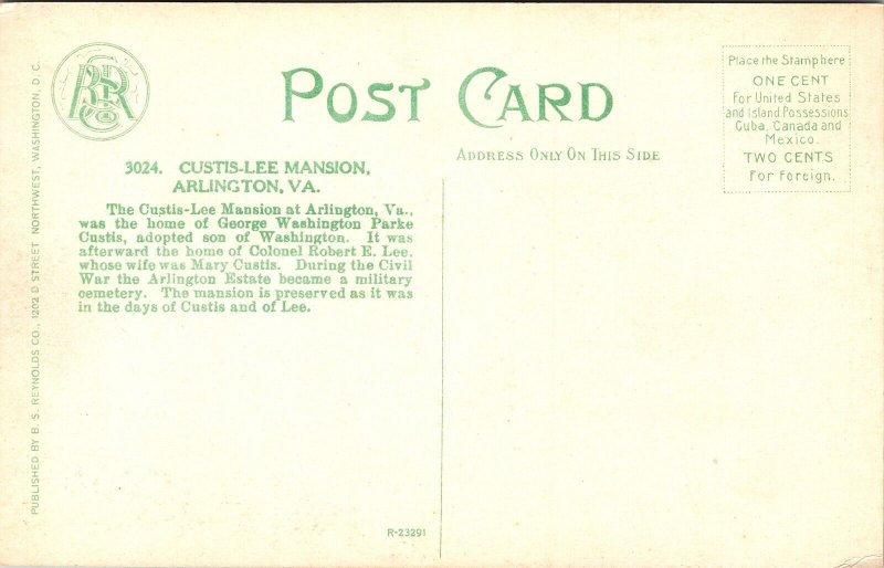 Custis Lee Mansion Arlington Va Virginia George Washington Parke ...