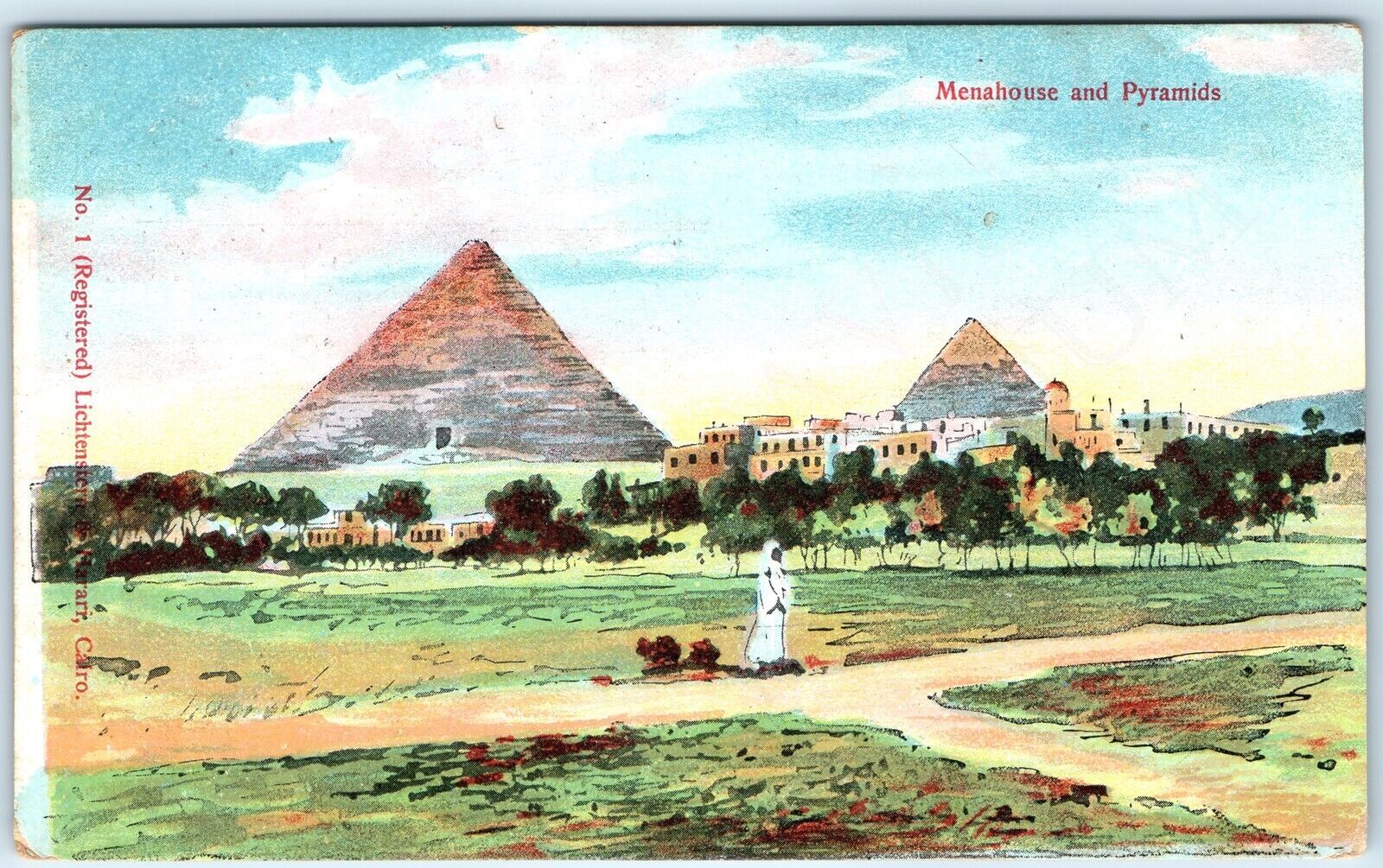 c1900s UDB Cairo, Egypt Menahouse Pyramids Giza Desert Path Dwelling ...
