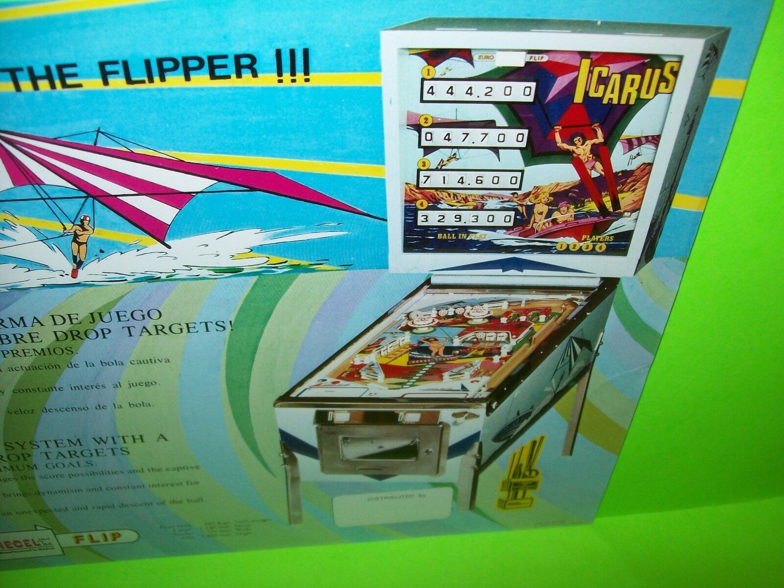 Recel ICARUS Original 1977 Flipper Arcade Game Pinball Machine Flyer ...