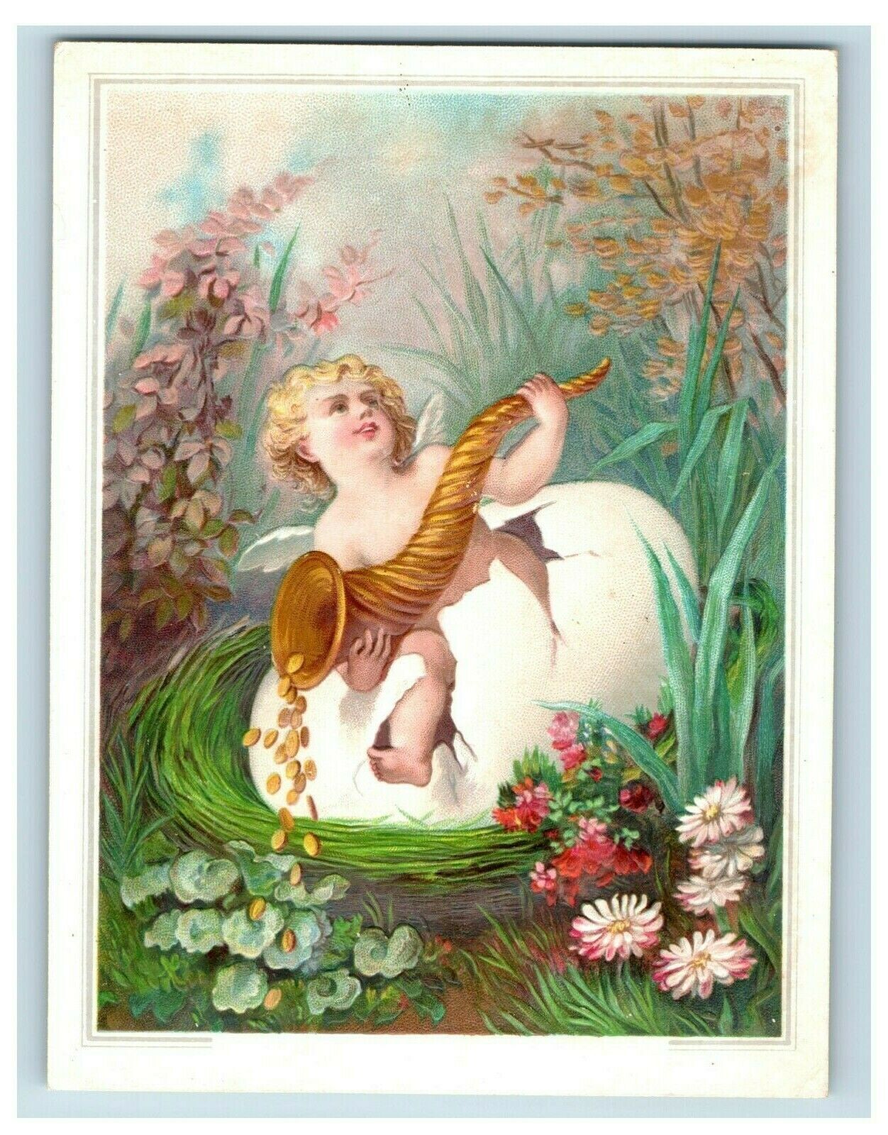 1880's Fab Angel Cherub Egg Horn of Plenty Victorian Trade Card P30 ...
