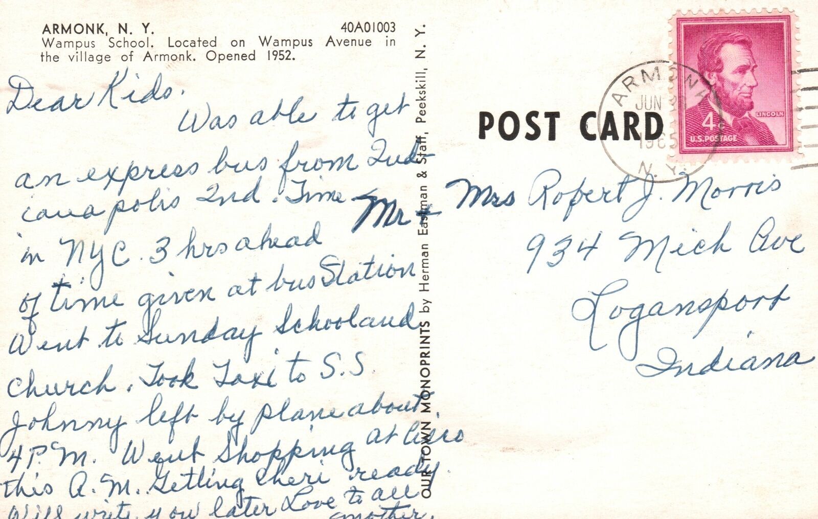 Vintage Postcard 1965 Wampus School Campus In The Village Of Armonk New ...