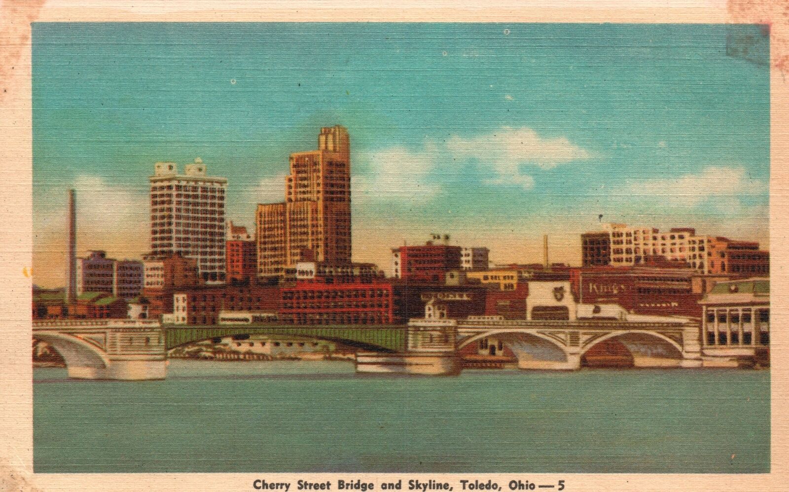 Vintage Postcard 1930's Cherry Street Bridge And Skyline Toledo Ohio St ...