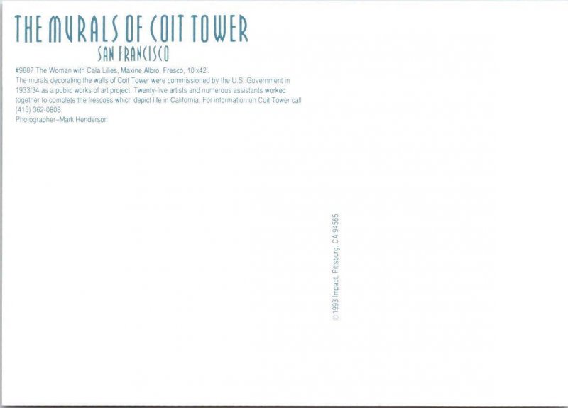 2~4X6 Postcards San Francisco CA California MURALS OF COIT TOWER By ...