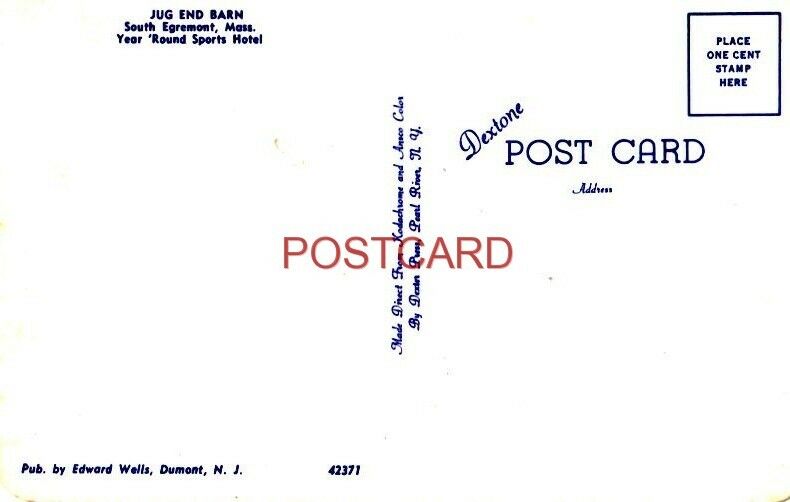 JUG END BARN, SOUTH EGREMONT, MASS. Year 'Round Sports Hotel circa 1950 ...