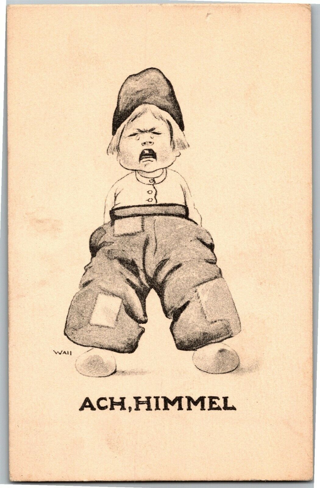 Crying Dutch Boy, Ach, Himmel Artist Bernhardt Wall Vintage Postcard ...