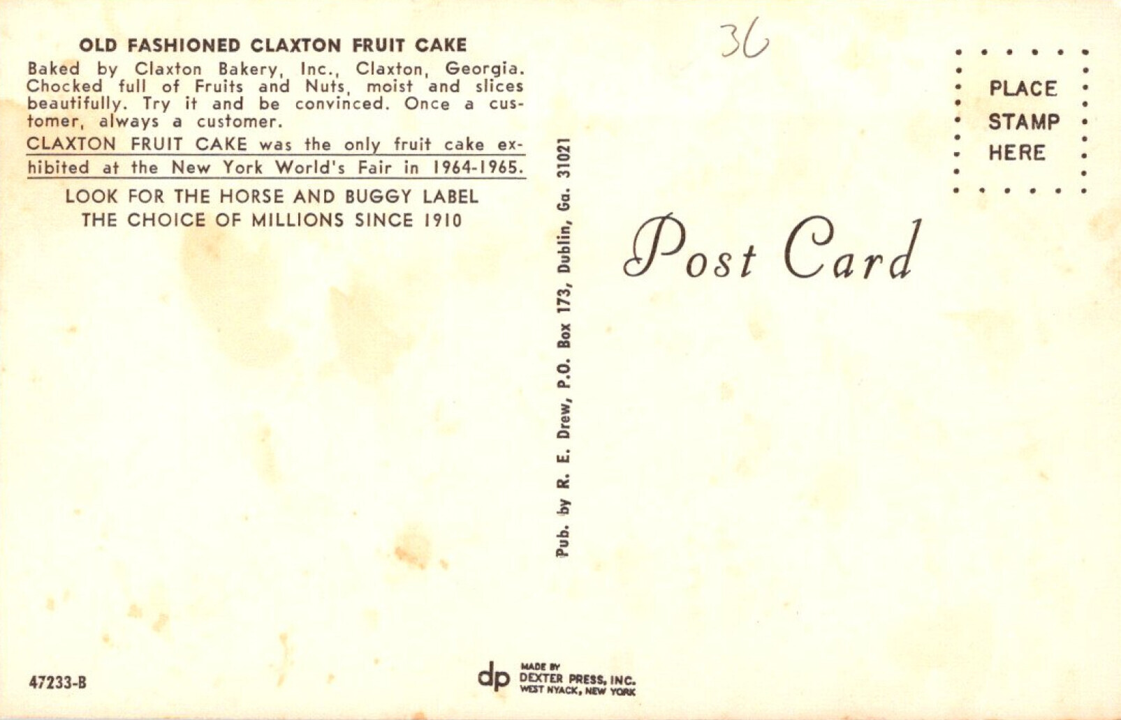 Advertising Old Fashioned Claxton Fruit Cake The Claxton Bakery Claxton ...