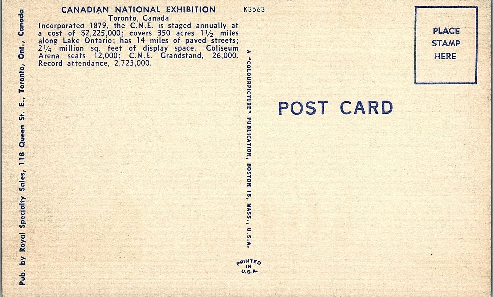Canadian National Exhibit in Toronto, Canada Linen Postcard 20-55 ...