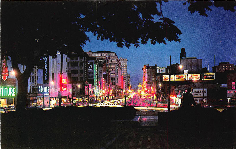 Newark NJ Market Street at Night Store fronts Neon Signage Billboards ...