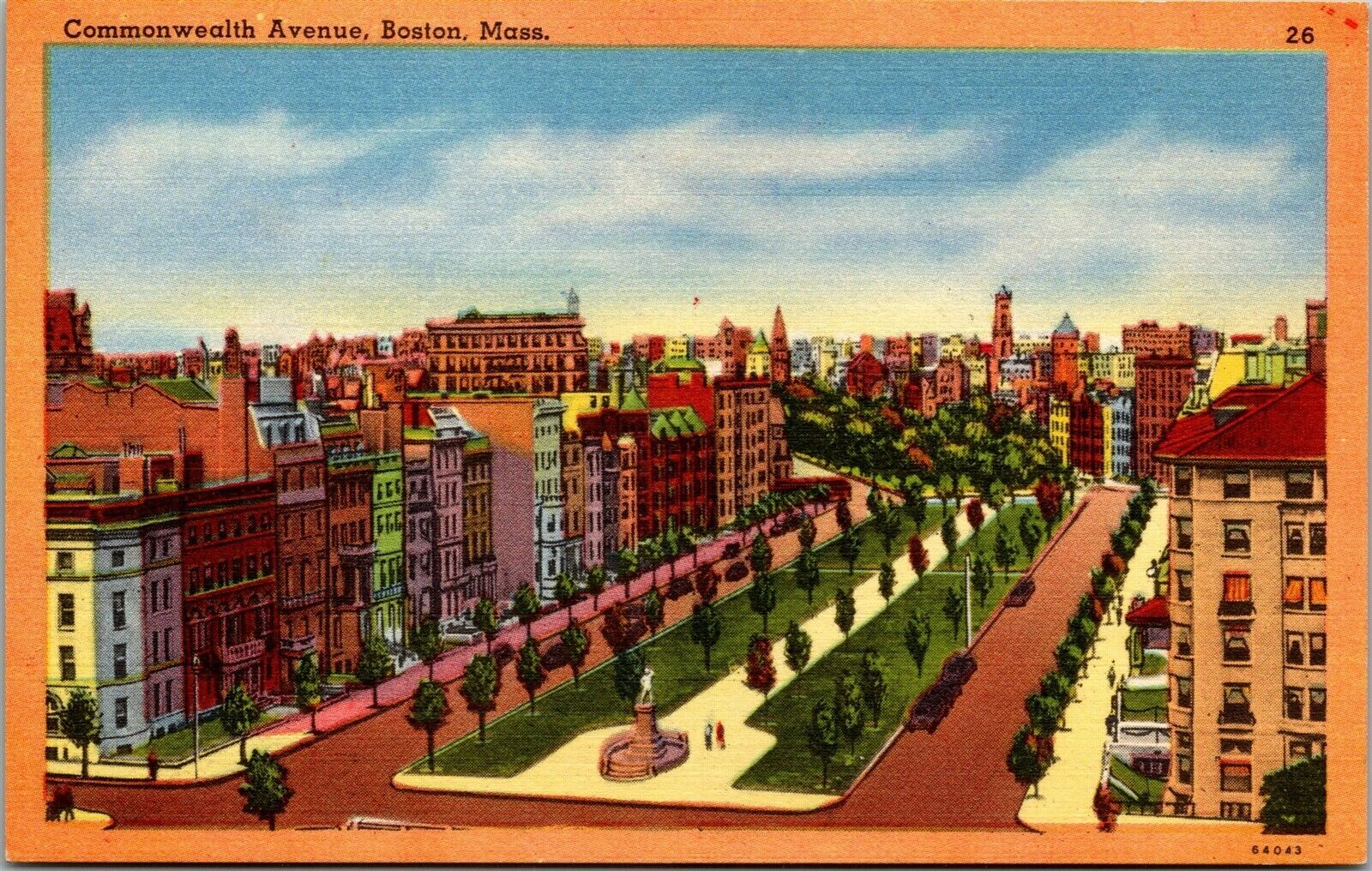 Vtg Boston Massachusetts MA Commonwealth Avenue Street View 1930s Linen ...