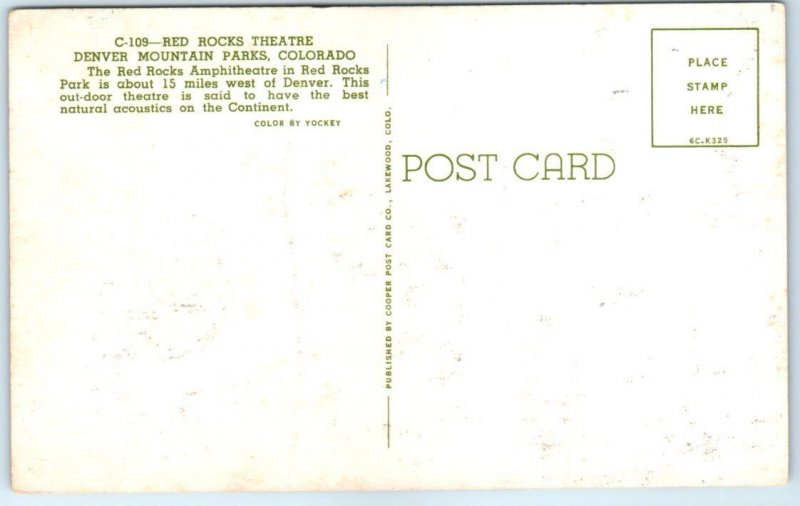 Postcard - Red Rocks Amphitheatre, Denver Mountain Parks - Morrison ...