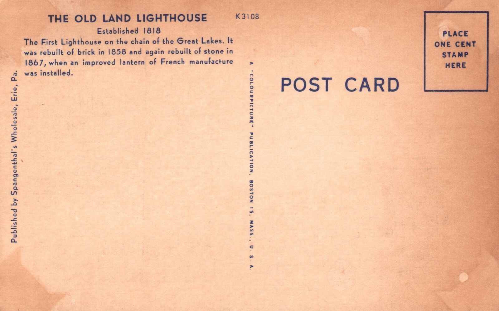 Vintage Postcard 1930's The Old Land Lighthouse Lake Erie Pennsylvania ...