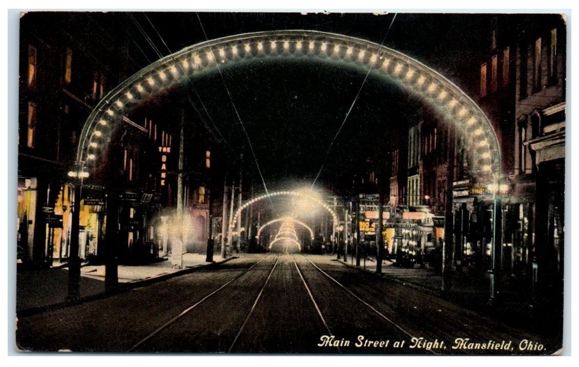 Early 1900s Main Street at Night, Mansfield, Ohio Postcard | United ...