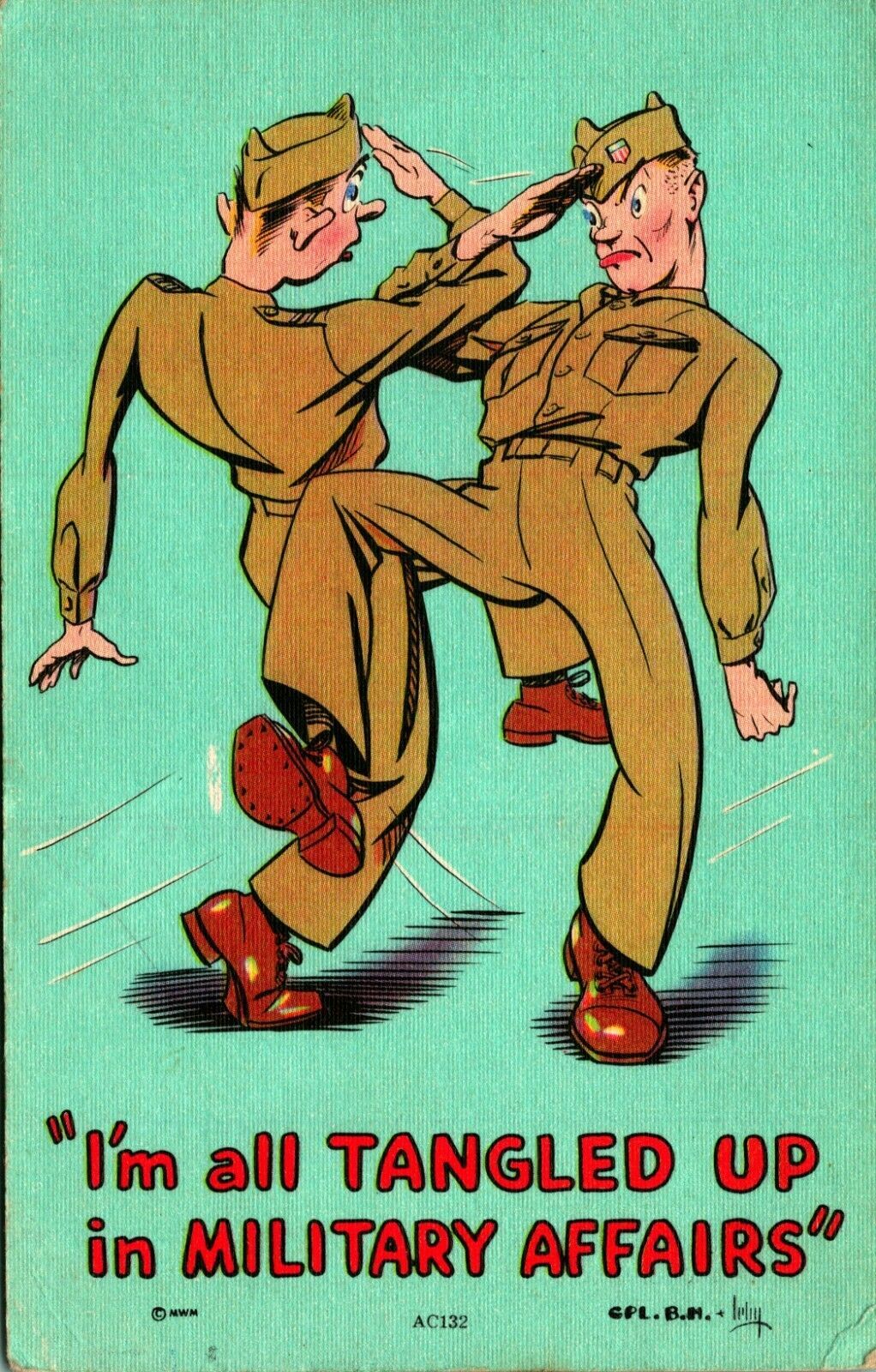 Army Comic WWII Tangled up In Military Affairs UNP Vtg Linen Postcard ...