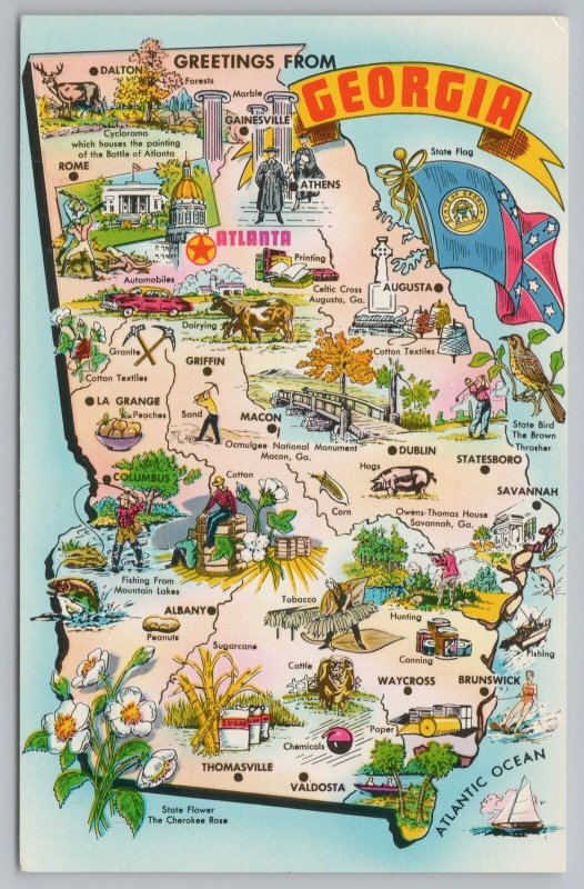 Georgia State Map Postcard~Griffin~Dublin~La Grange~Statesboro~1960s ...
