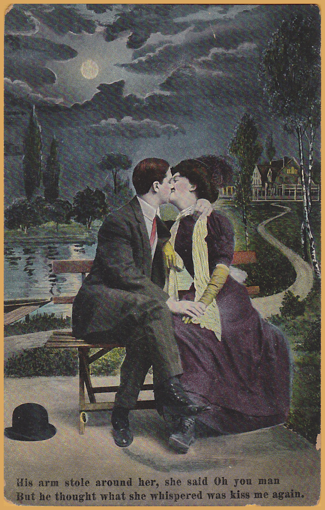 Romance-Couple kissing in the park under the moonlight "His arm stole ...
