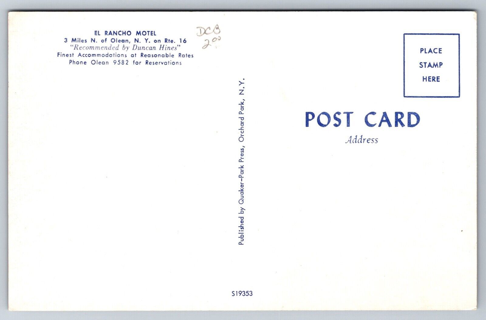 Olean NY New York Postcard El Rancho Motel Cowboy Western Sign Vintage ...