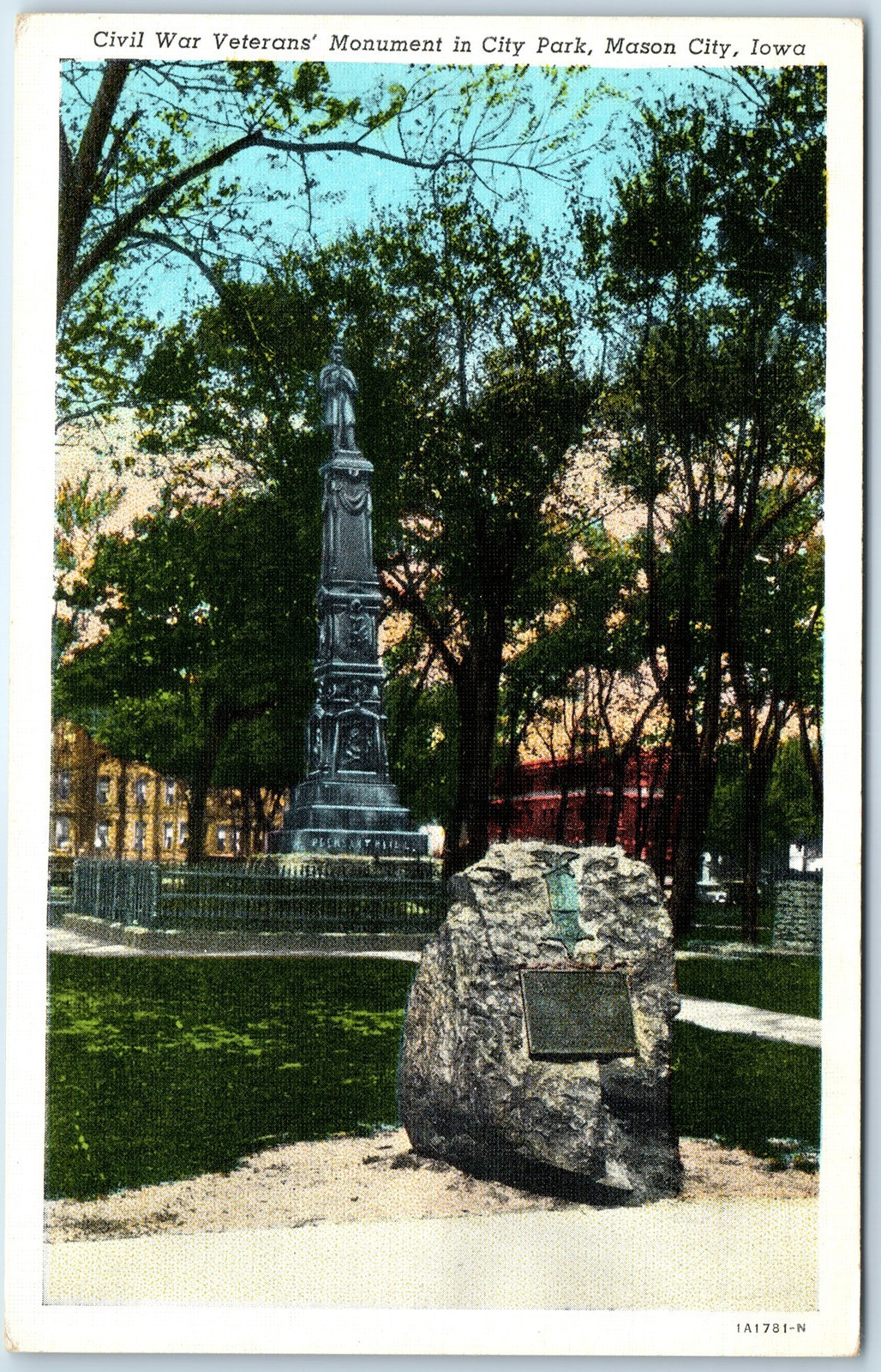 c1940s Mason City, IA Civil War Veterans Monument Linen PC Rock Plaque ...