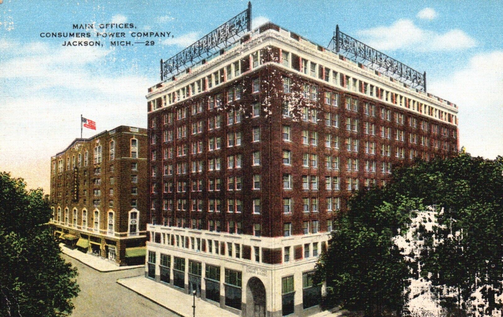 Postcard MI Jackson Consumers Power Company Main Offices Linen Vintage ...