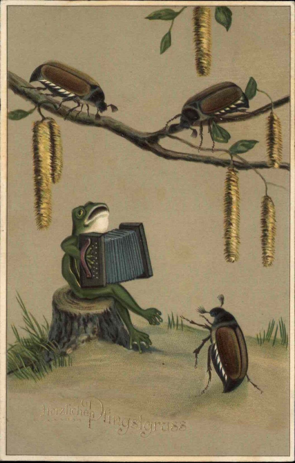 GERMAN PENTECOST EASTER Fantasy Frog Plays Accordion for Cockroach ...