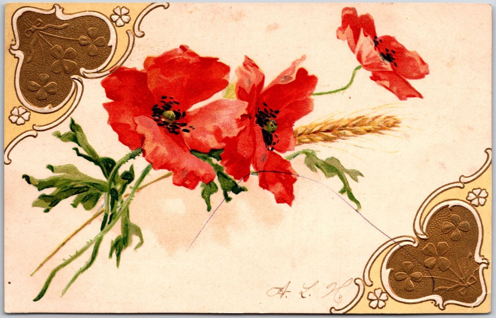 1908 Flower Bouquet Calligraphic Border Greetings & Wishes Posted ...