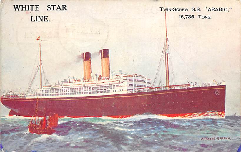 SS Arabic White Star Line Writing on back | Topics - Other, Postcard ...