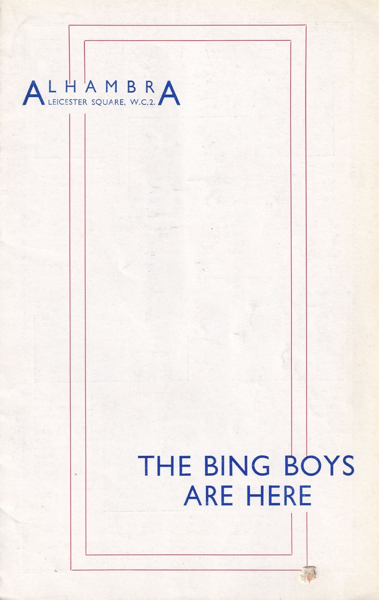 George Robey The Bing Boys Are Here Musical Alhambra Theatre Programme ...