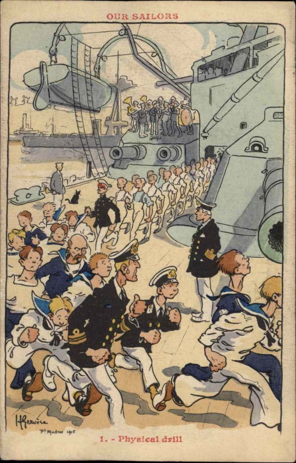 WWI A/s Sailors Running "Physical Drill" 1915 SOLDIER MSG TO FATHER ...