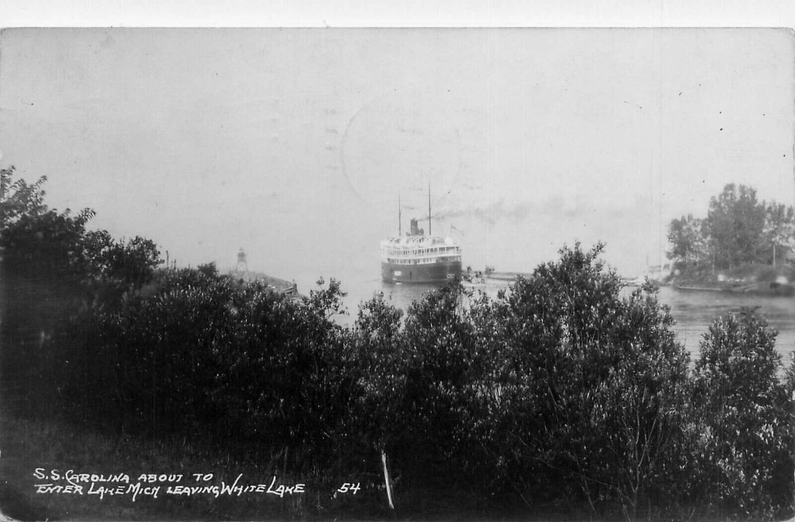 SS Carolina Ship in Lake Michigan Leaving White Lake 1930 RPPC Posted ...
