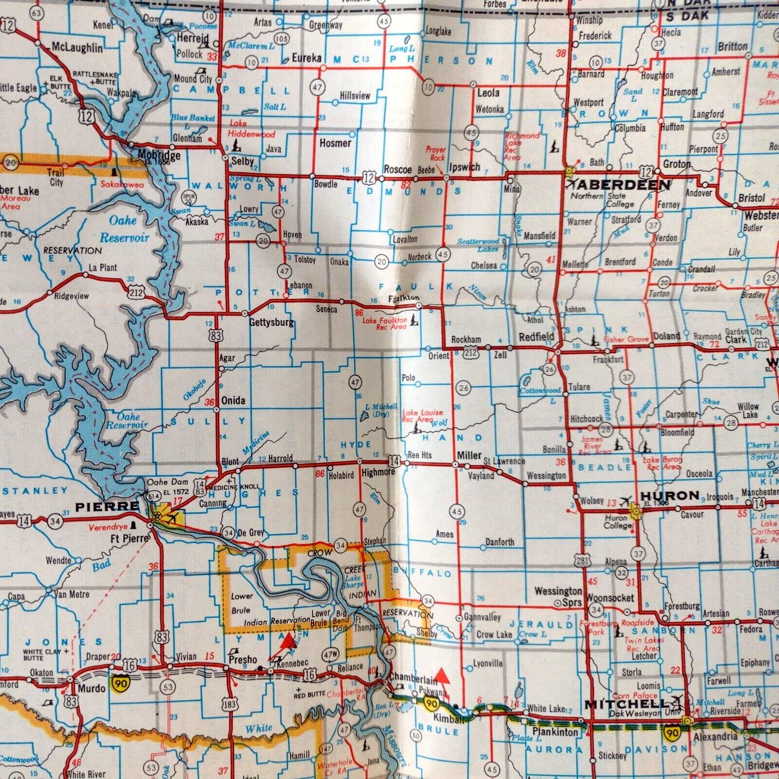 Circa 1965 North And South Dakota Road Map Standard Oil Tempo Travel ...