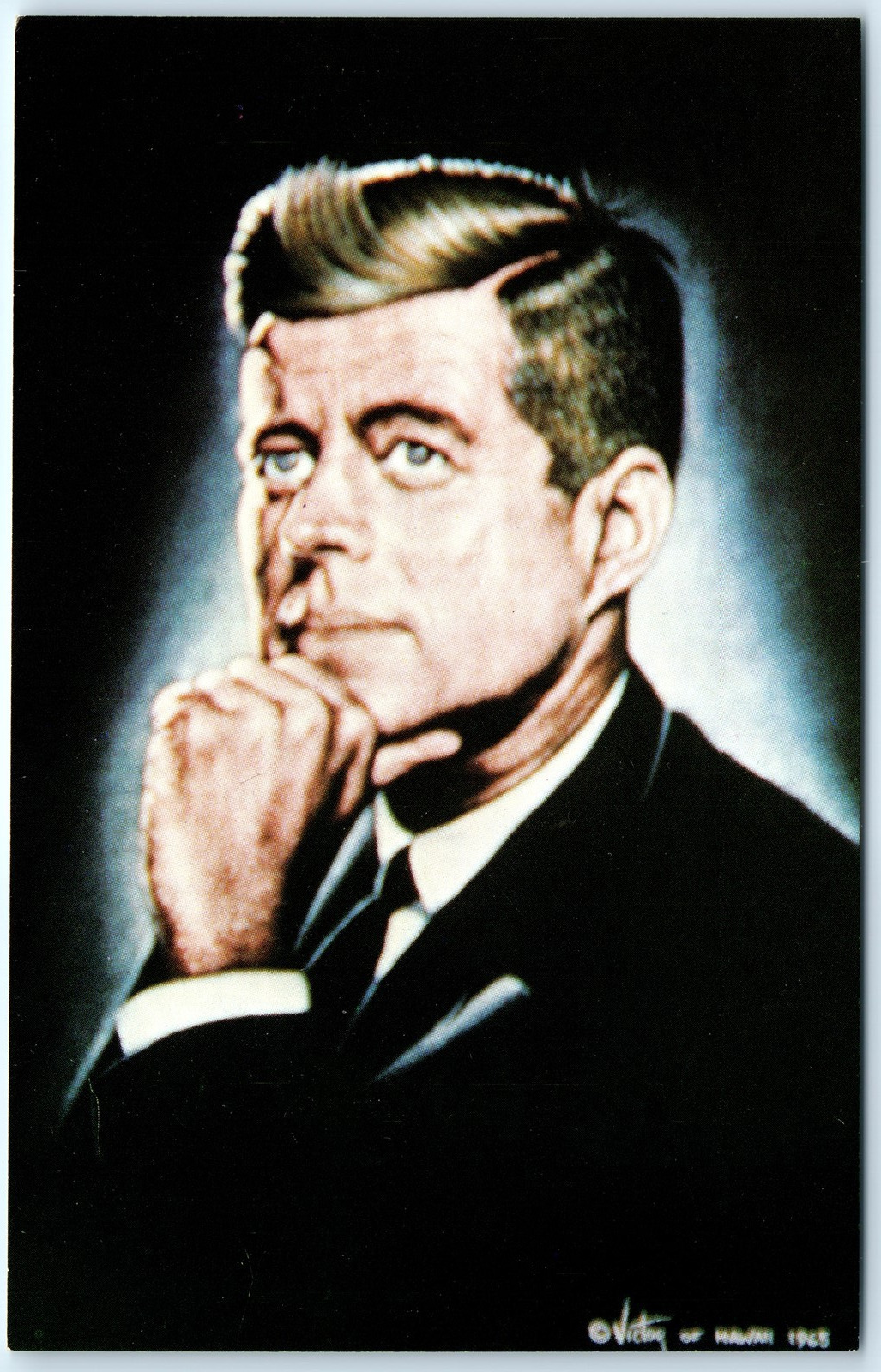 c1960s John F Kennedy Memorial Art Portrait by Victor of Hawaii Chrome ...