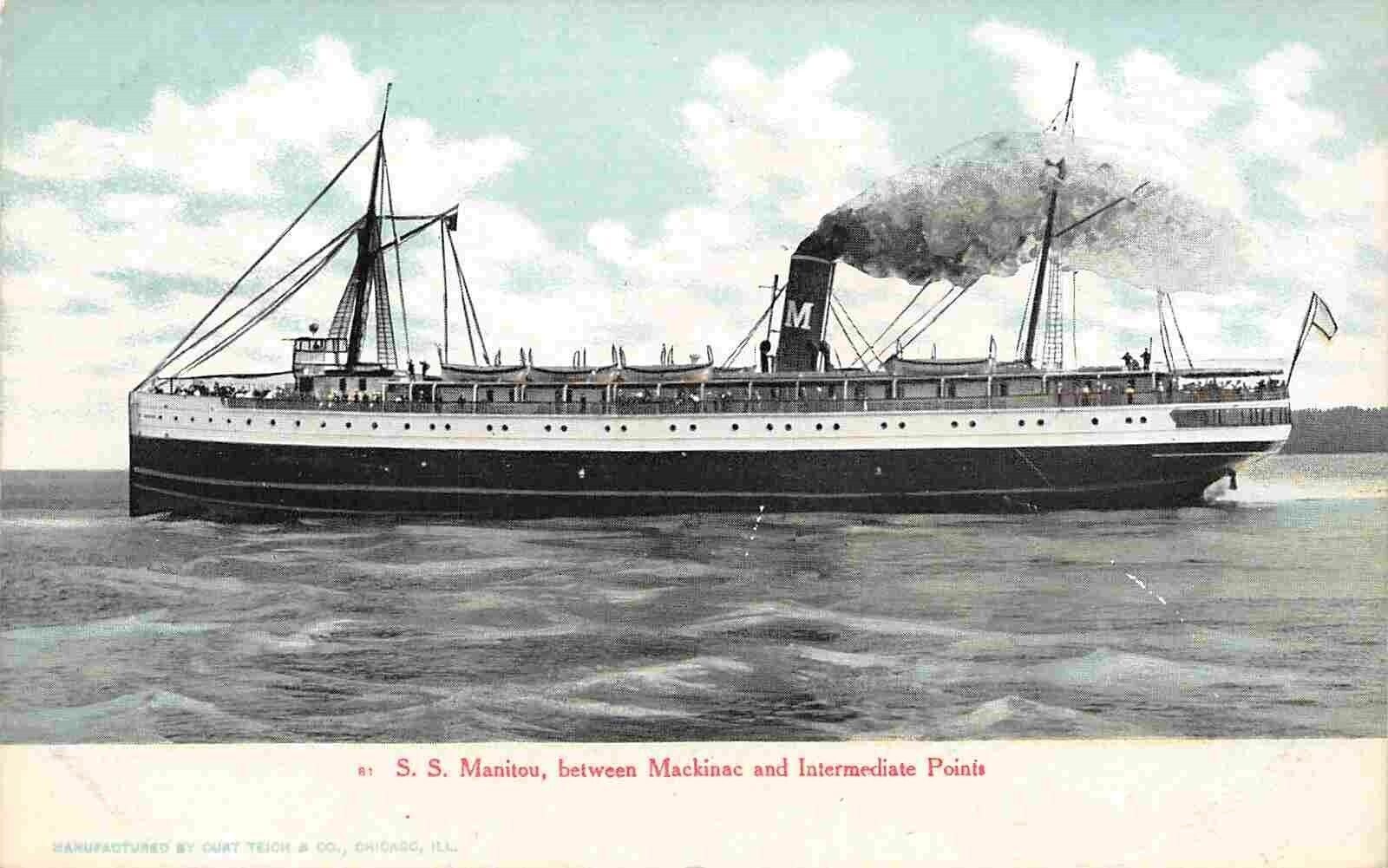 Steamer Manitou between Mackinac and Intermediate Ports Michigan 1905c ...