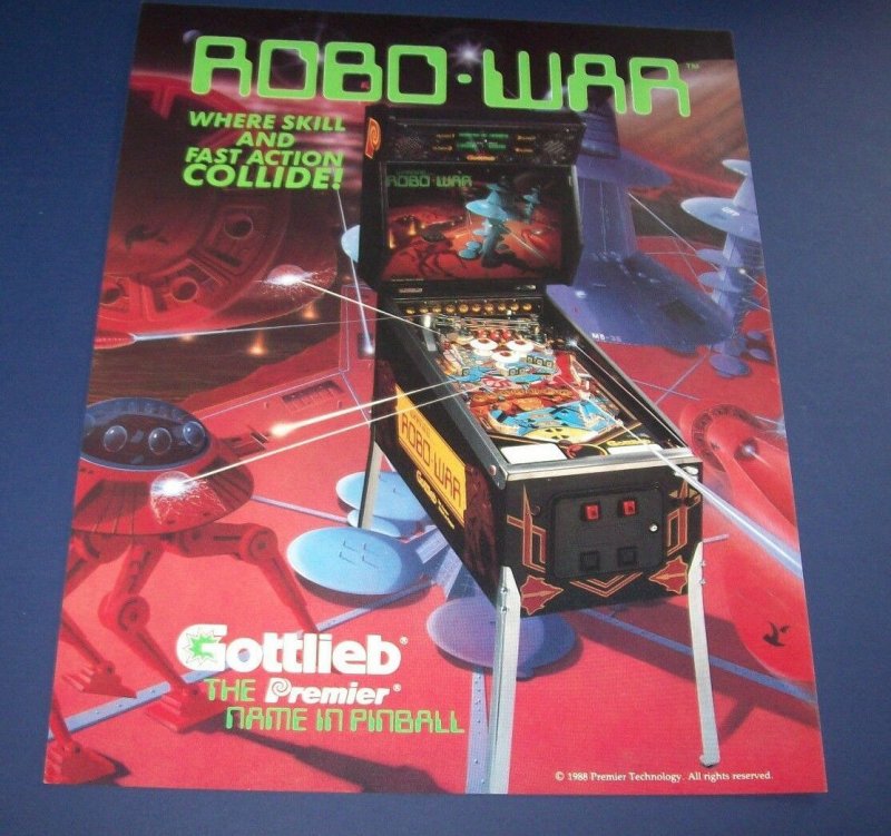 ROBO WAR Pinball FLYER Original NOS 1988 Gottlieb Space Age Promo ...