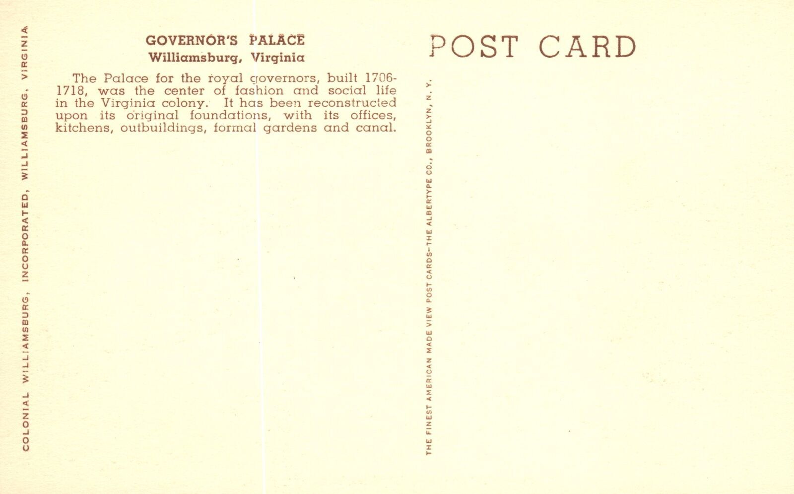 Williamsburg Virginia Royal Governor's Palace Colonial Building Vintage ...