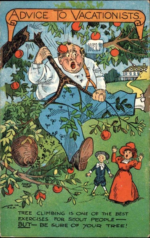 August Hutaf Fat Man Giant Falls From Tree Comic Pre-1910 Vintage ...