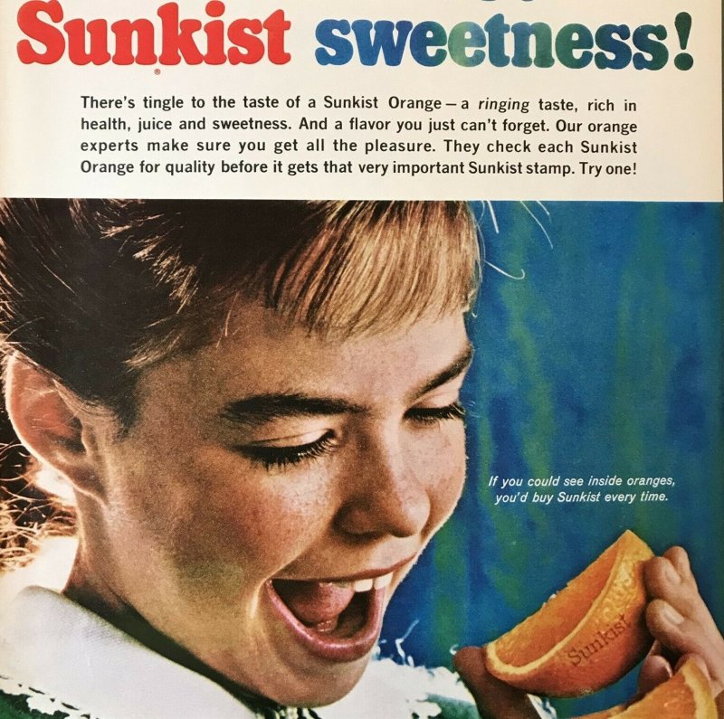 1965 Adorable Child Eating Sunkist Oranges Original Print Ad 2P1-4 ...