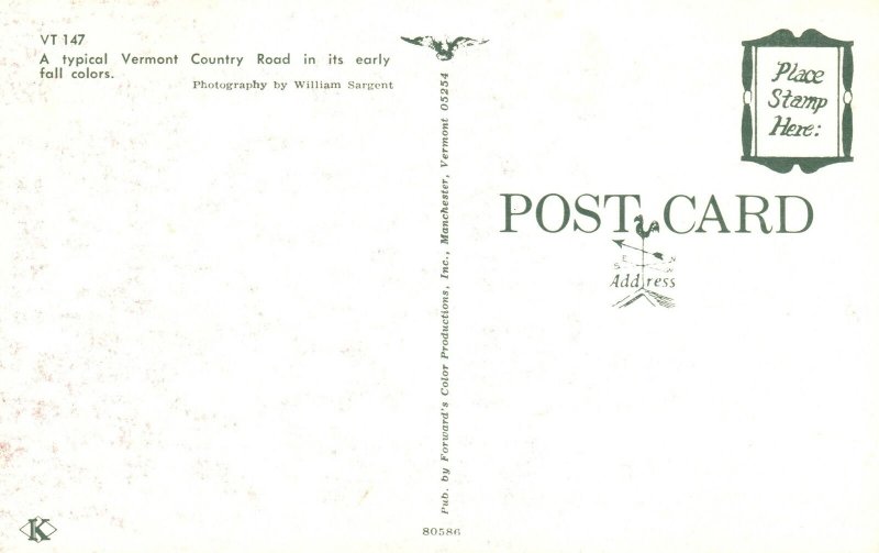 Vintage Postcard A Typical Vermont Country Road in Its Early Fall ...